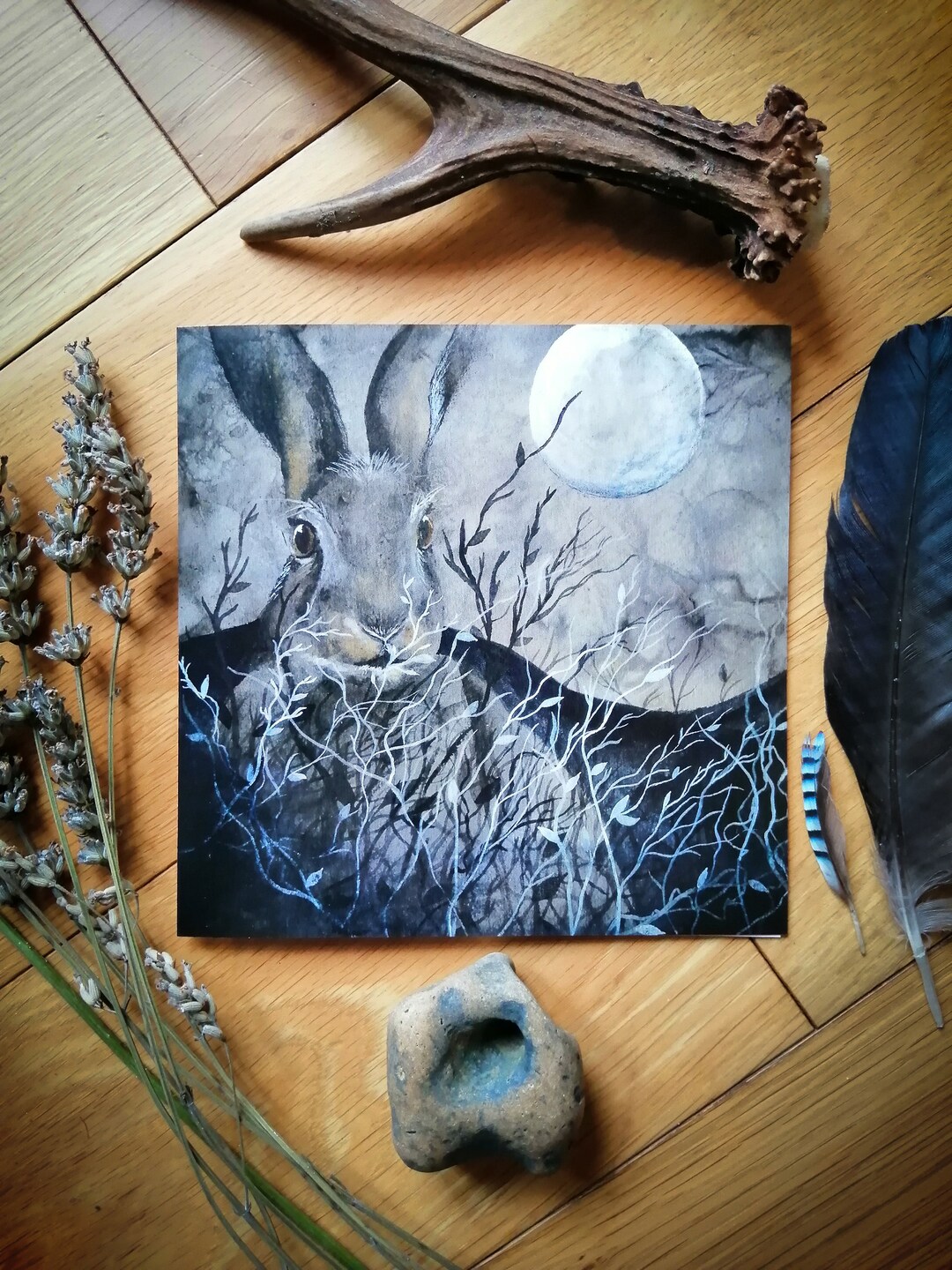 Bramble Moon Greetings Card, Pagan Art, Animism, Hare, Wild Nature, Wildlife - Etsy