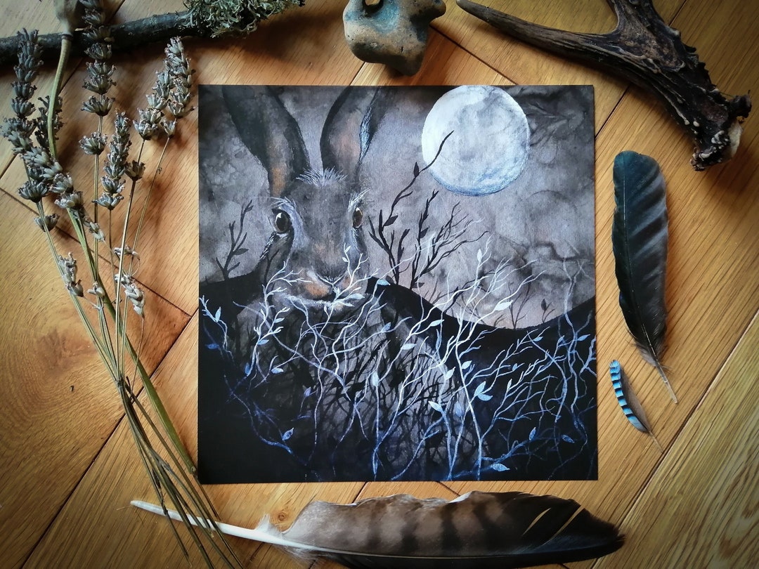 Bramble Moon Square Art Print Moon Hare Wild Art - Etsy