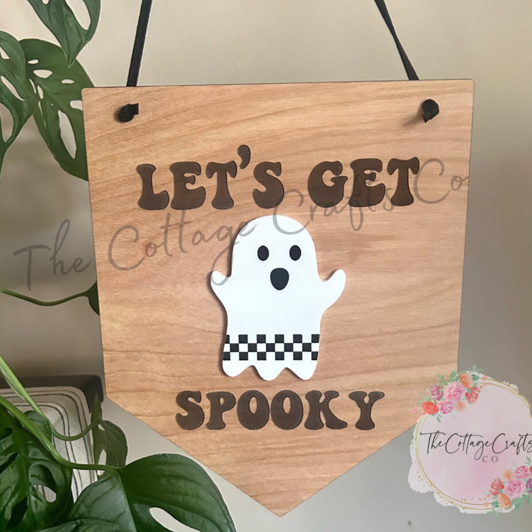 Spooky Ghost Sign Retro Checked Halloween Decor Halloween - Etsy