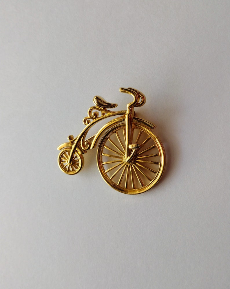 Vintage Brooch Pin Gold Metal High Wheel Bicycle Bike Spinning Front ...