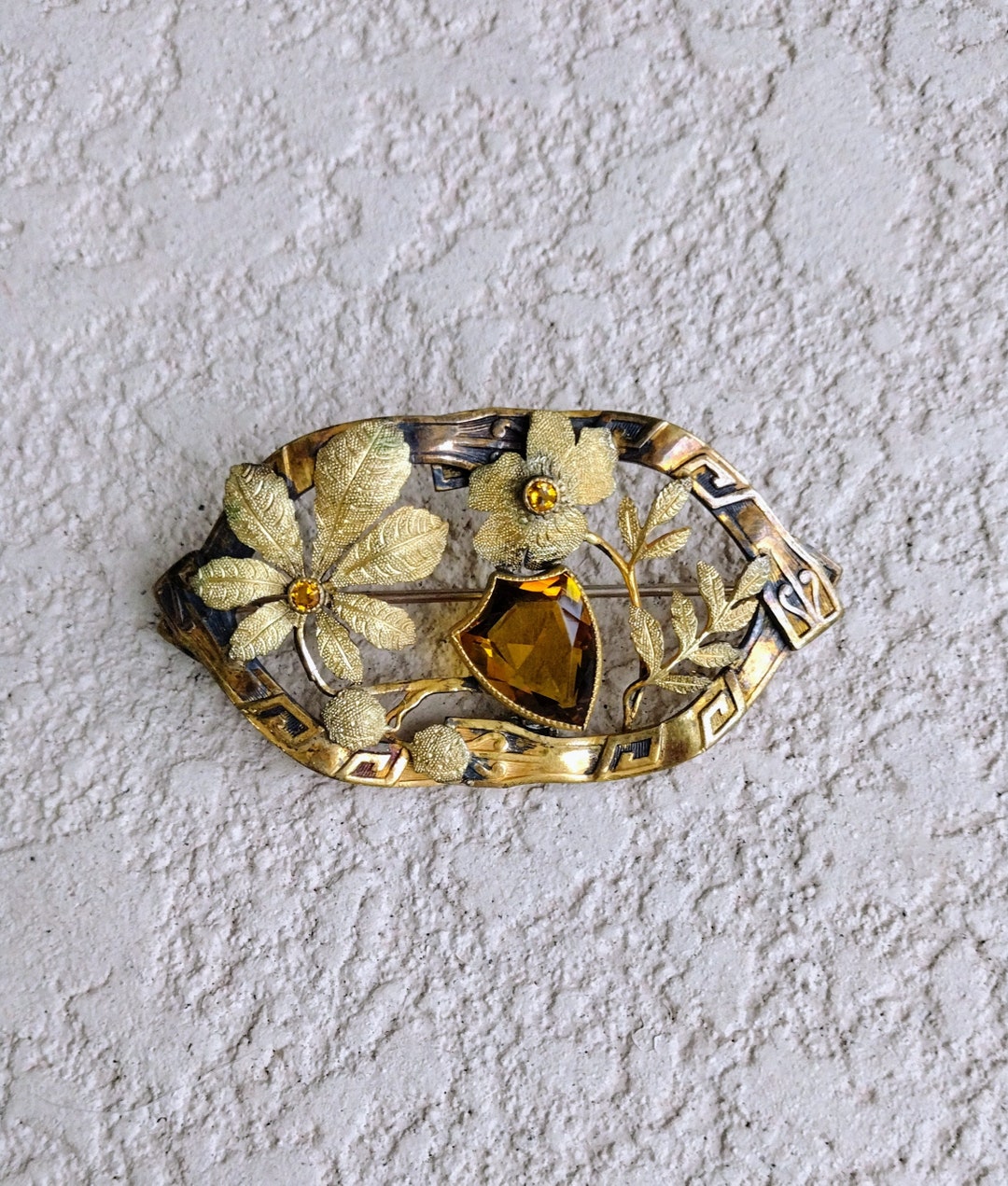 Vintage Signed Brooch Sash Pin GLP George L Paine Jewelry Gold Metal ...