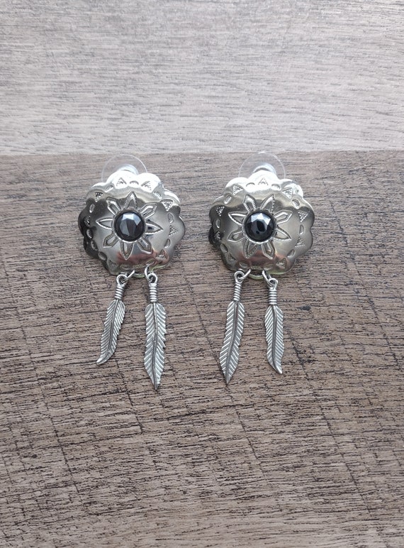 silver metal concho earrings - Gem