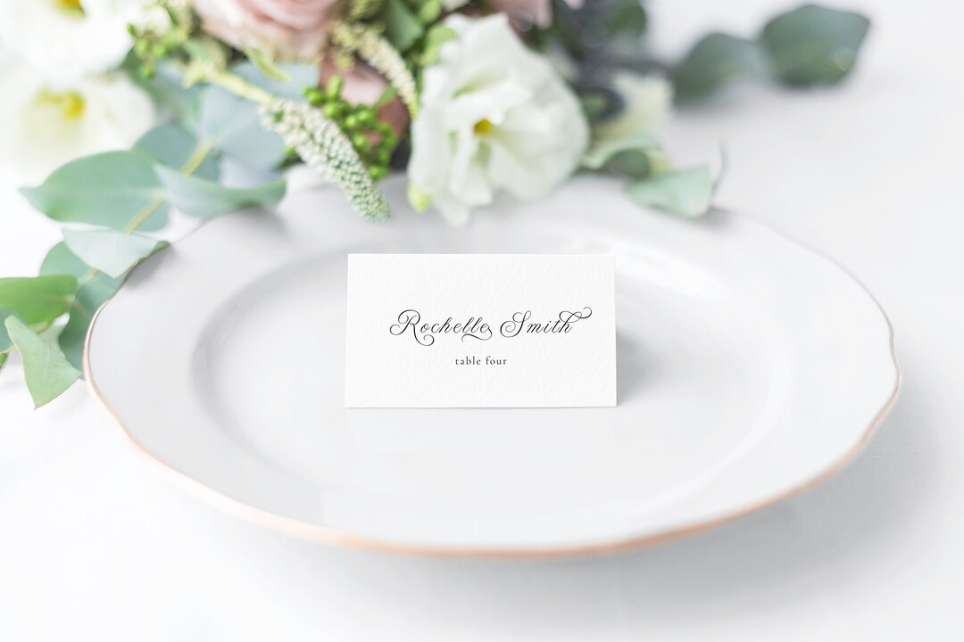 Place Card Template, Classic Calligraphy , Try Before Purchase, Folded ...