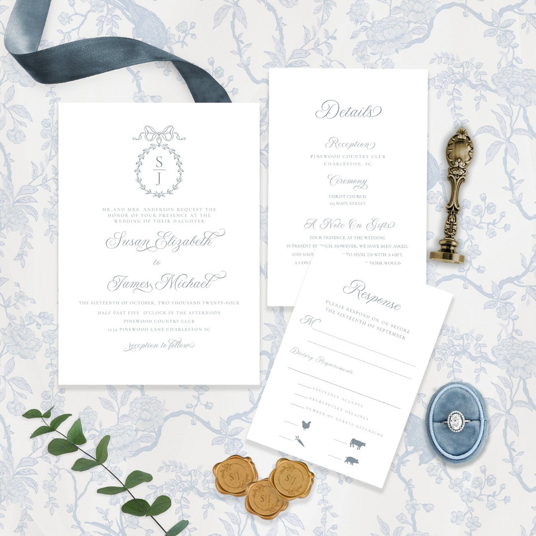 Wedding Invitation Template Set, Traditional Wedding Calligraphy ...