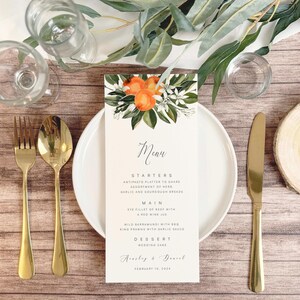 Orange Wedding Menu Template, Watercolor Orange Blossom Menu Printable ...