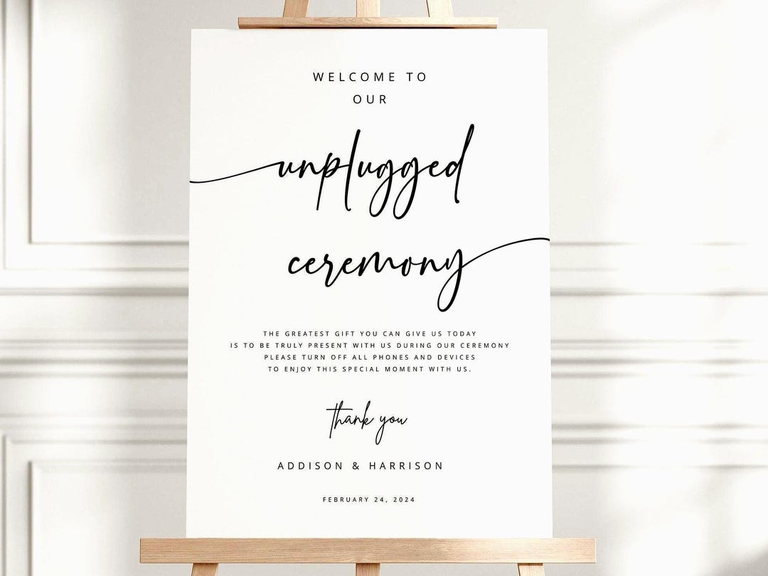 Elegant Unplugged Wedding Sign Template Download Modern Minimalist ...