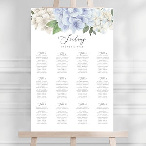 Minimalist Seating Chart, Modern Wedding Seating Chart, Blue Hydrangea ...