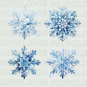 Blue Snowflake Watercolor Clipart Bundle, Watercolor Snowflake Clipart ...