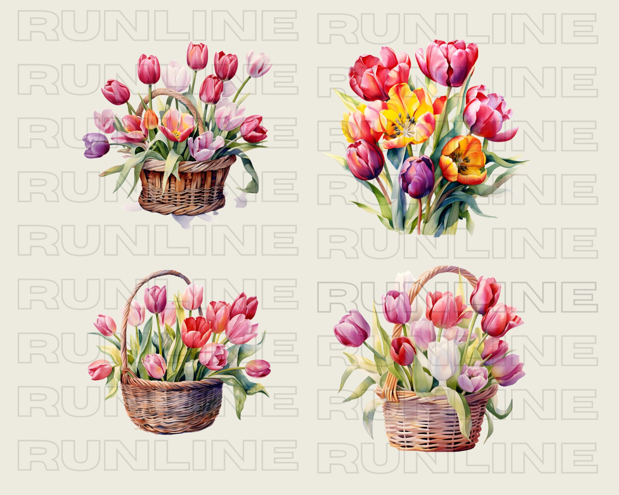 Tulips Watercolor Clipart, Watercolor Floral Clipart Bundle, Tulips PNG ...