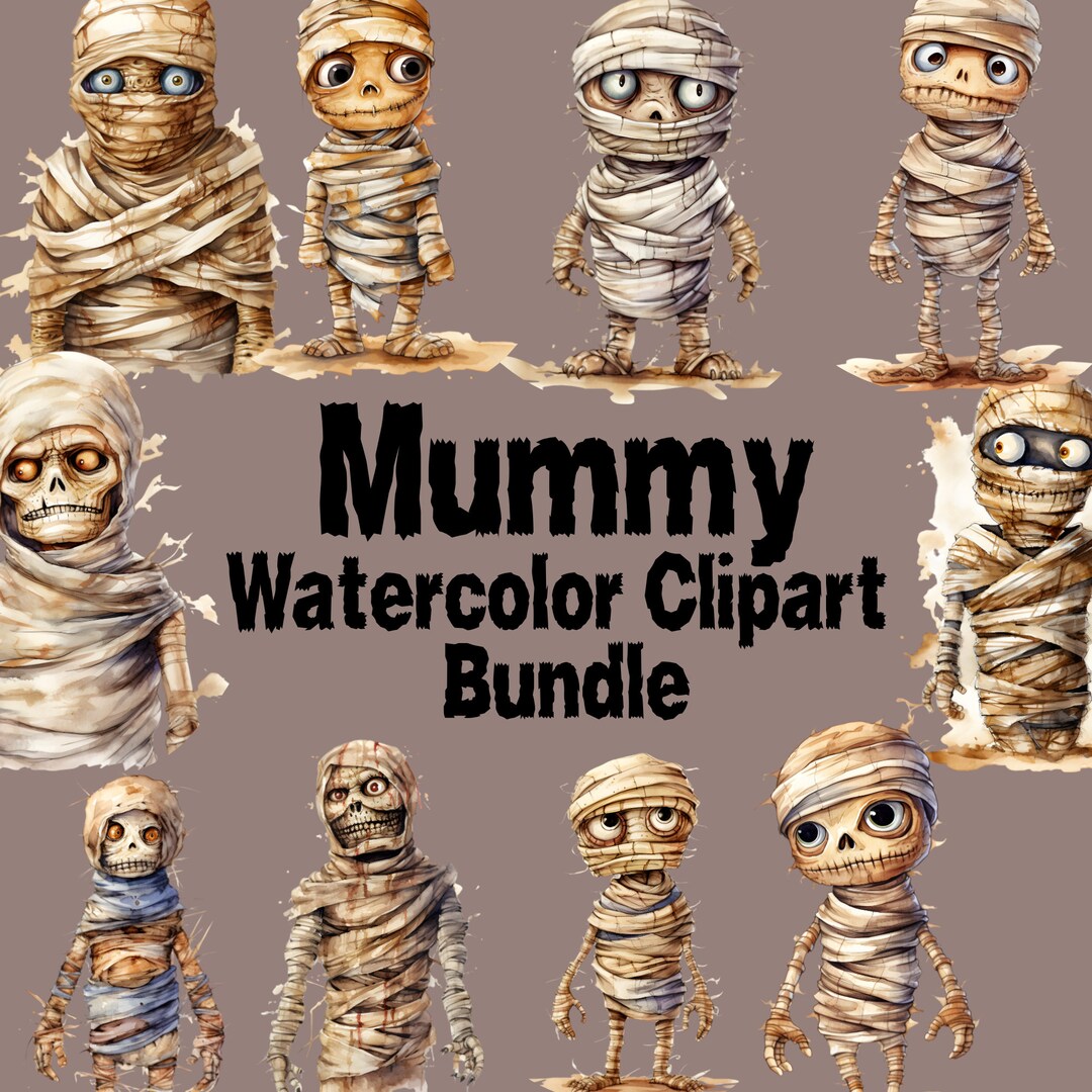 Mummy Watercolor Clipart Bundle, Halloween PNG Clipart, Autumn Clipart ...