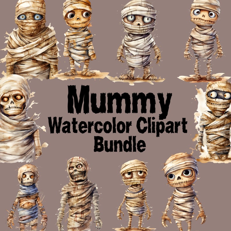 Mummy Watercolor Clipart Bundle, Halloween PNG Clipart, Autumn Clipart ...