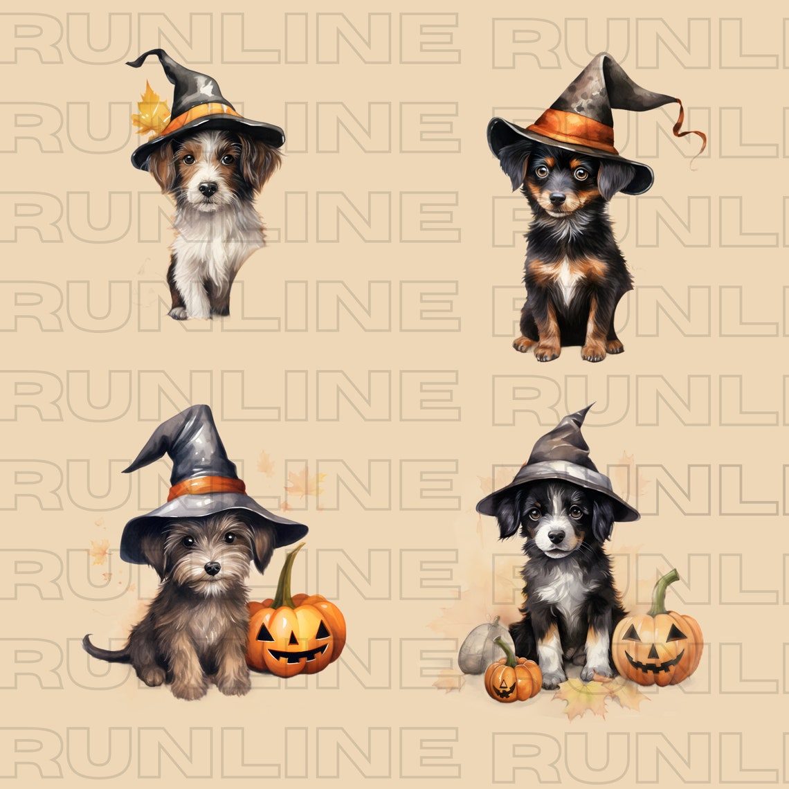 Halloween Pet Watercolor Clipart, Cute Autumn Pets Clipart Bundle, Fall ...