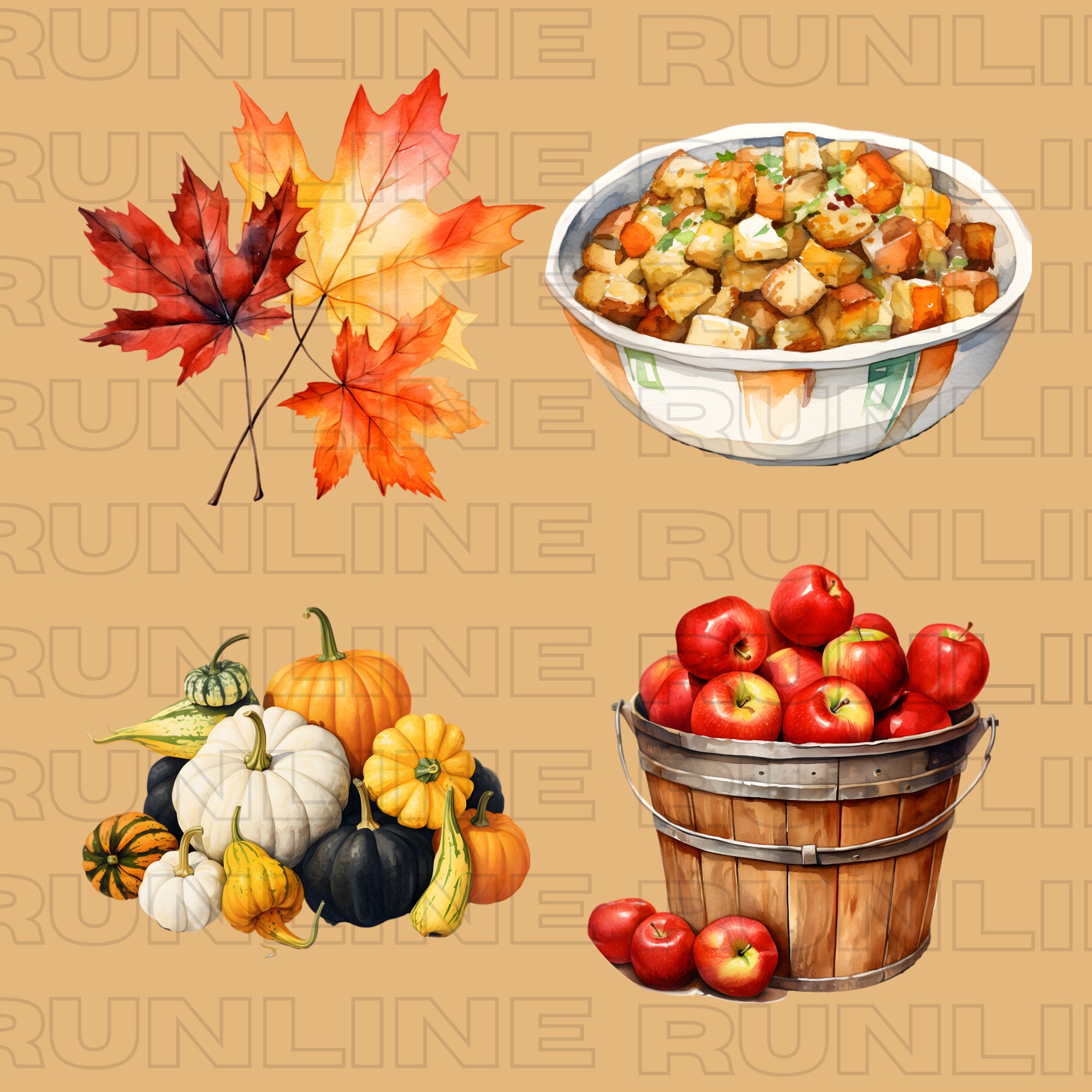 Thanksgiving Clipart, Watercolor Clipart Bundle, Thanksgiving PNG & SVG ...