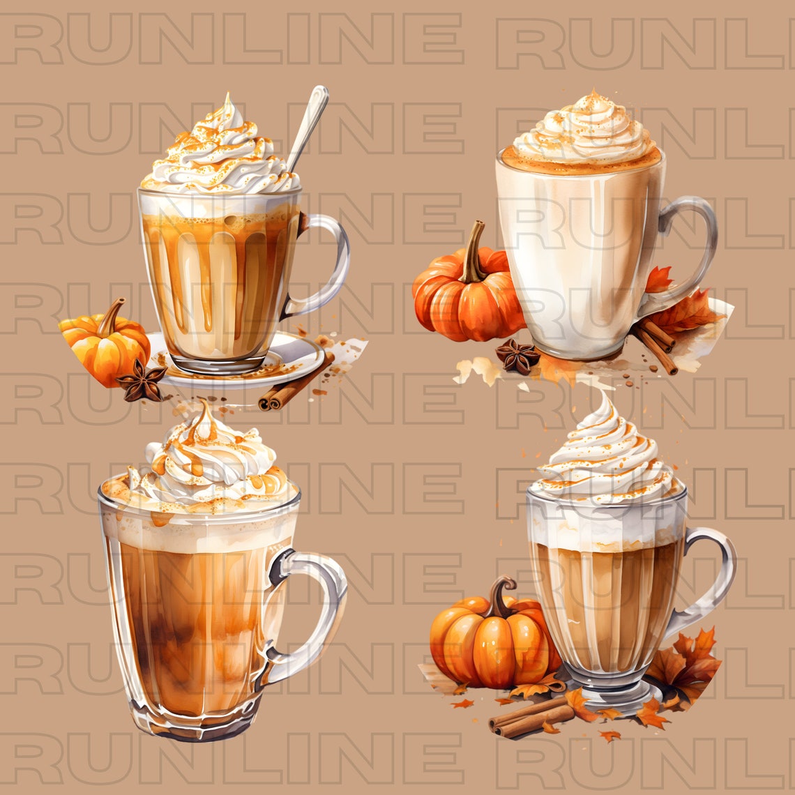 Pumpkin Spice Watercolor Clipart Bundle, Autumn Clipart, Fall PNG ...