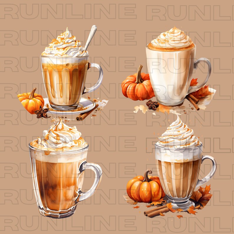 Pumpkin Spice Watercolor Clipart Bundle, Autumn Clipart, Fall PNG ...