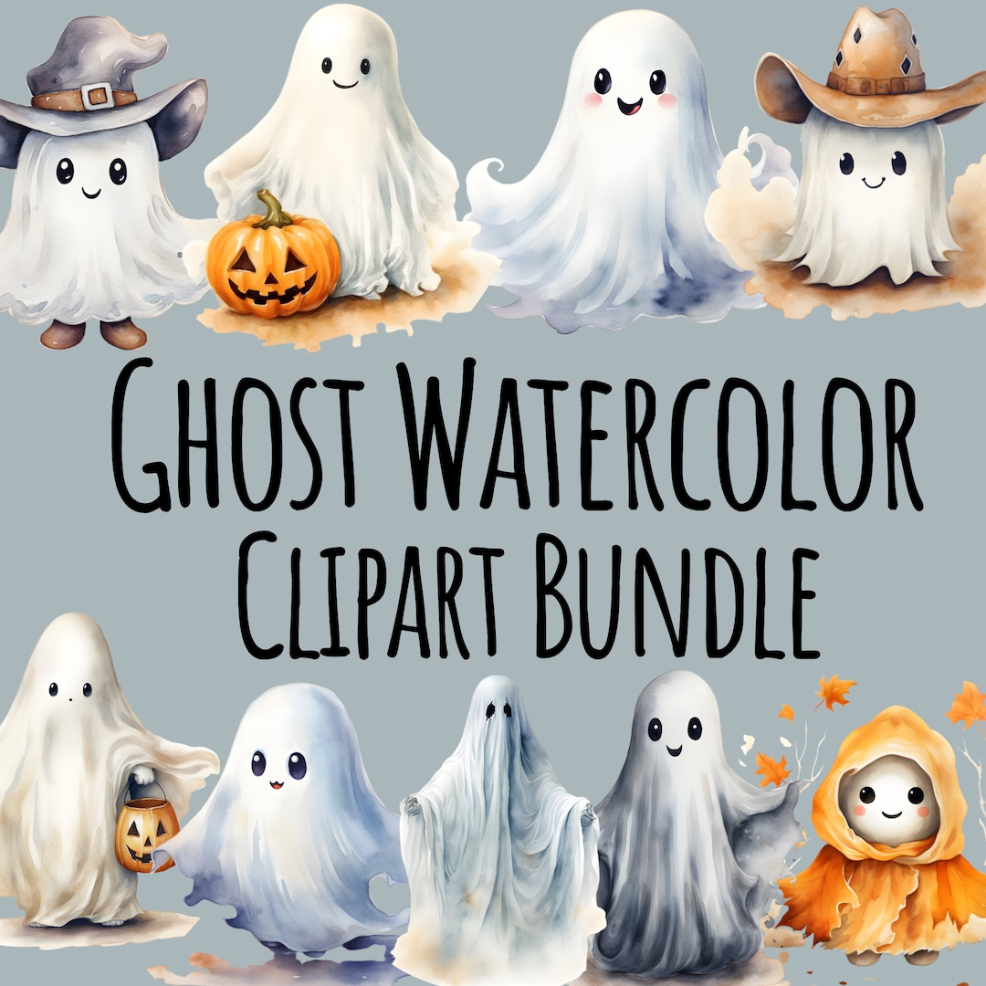 Ghost Watercolor Clipart Bundle, Halloween PNG Clipart, Autumn Clipart ...