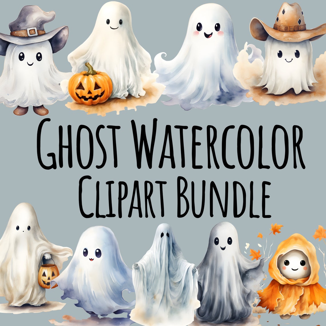 Ghost Watercolor Clipart Bundle Halloween PNG Clipart Autumn - Etsy