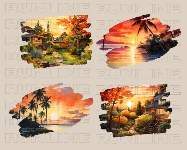 Sunset Watercolor Clipart Bundle, Sunset Scenes, Sunset PNG & SVG ...