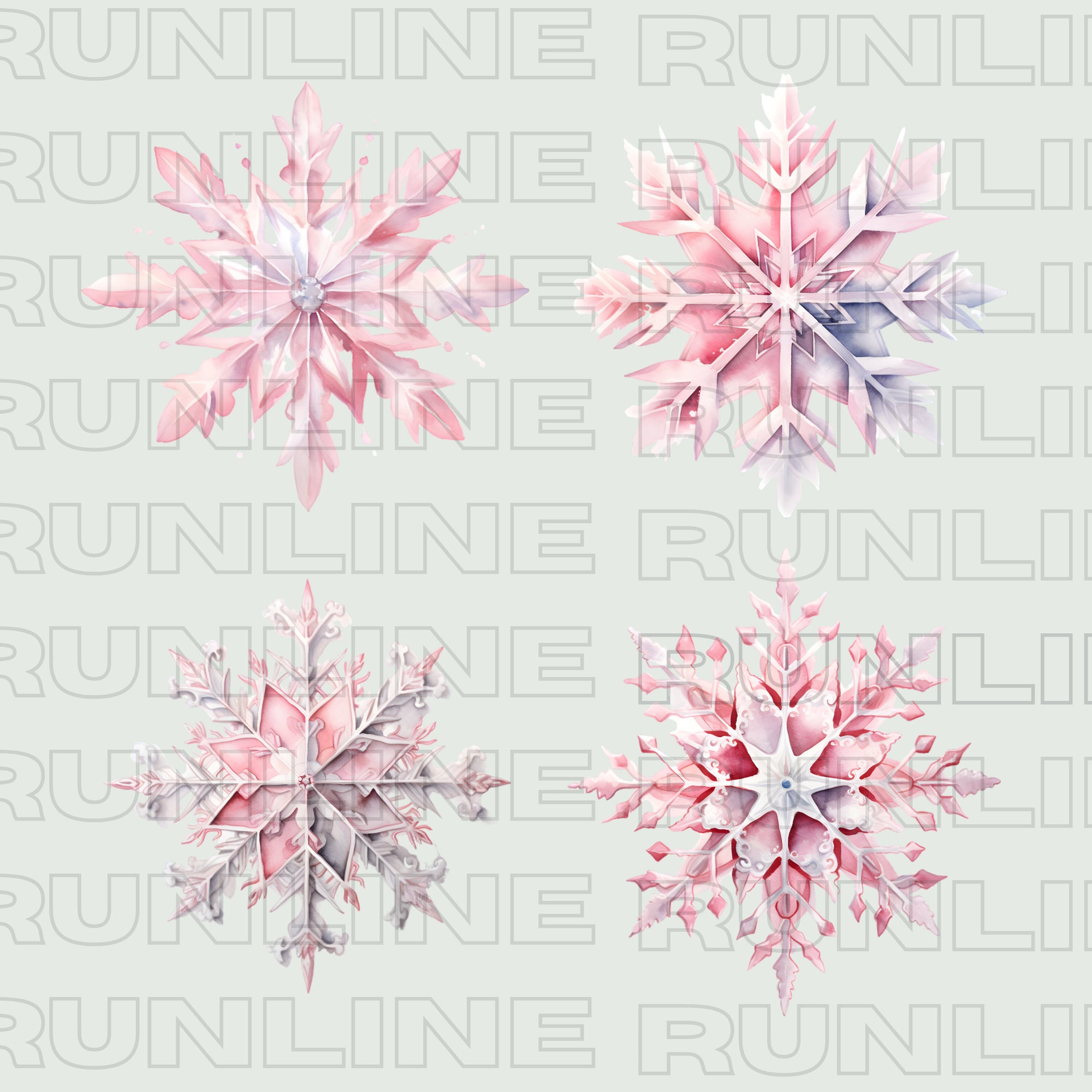 Pink Snowflake Watercolor Clipart Bundle, Watercolor Snowflake Clipart ...