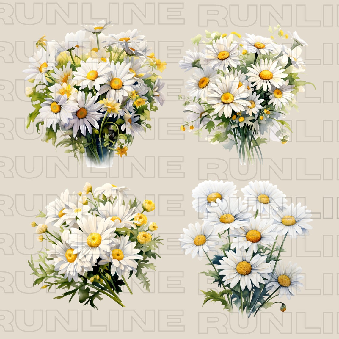 Daisy Watercolor Clipart Bundle Watercolor Floral Clipart - Etsy