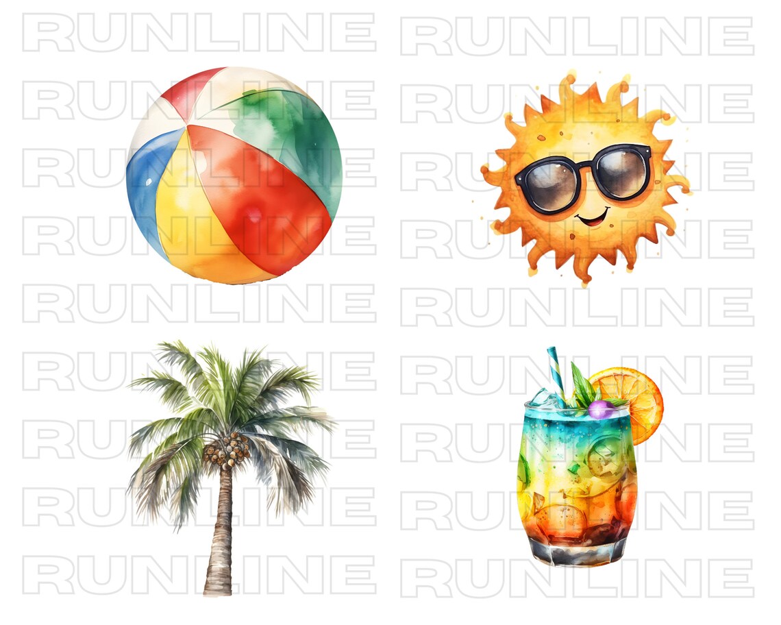 Summer Clipart Bundle, Watercolor Summer PNG & SVG Clipart Bundle ...