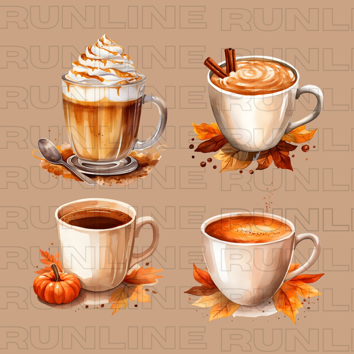 Pumpkin Spice Watercolor Clipart Bundle, Autumn Clipart, Fall PNG ...