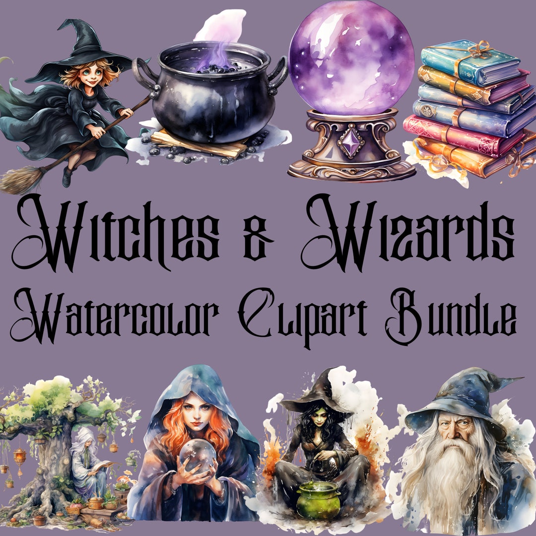 Witches & Wizards Watercolor Clipart Bundle, Autumn Clipart, Halloween ...
