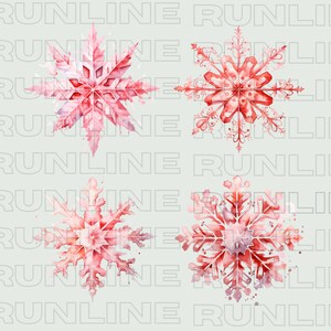 Red Snowflake Watercolor Clipart Bundle, Watercolor Snowflake Clipart ...