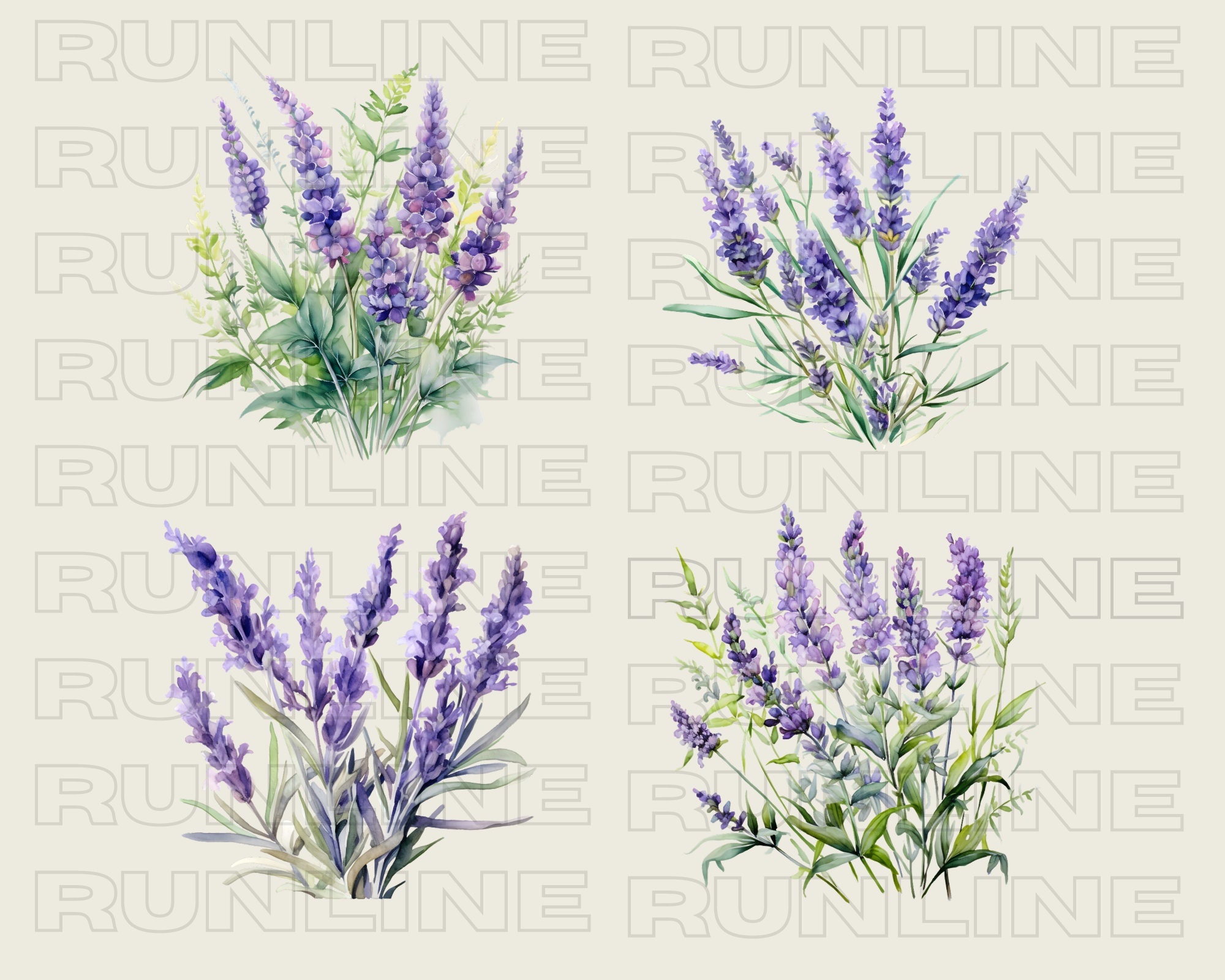 Watercolor Lavender Clipart Bundle, Watercolor Floral Clipart, Purple ...