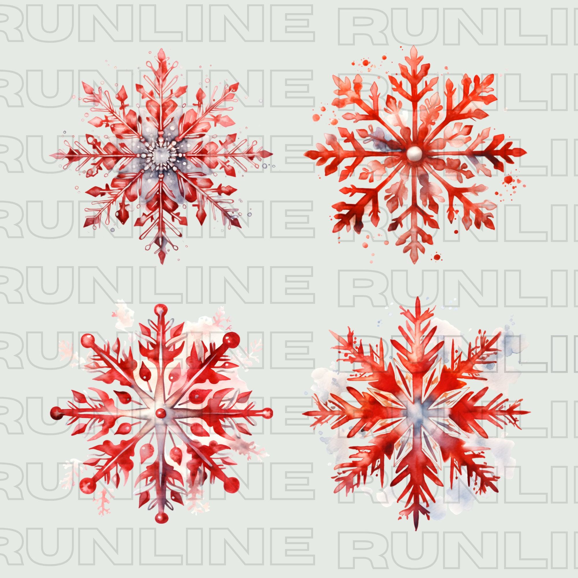 Red Snowflake Watercolor Clipart Bundle, Watercolor Snowflake Clipart ...