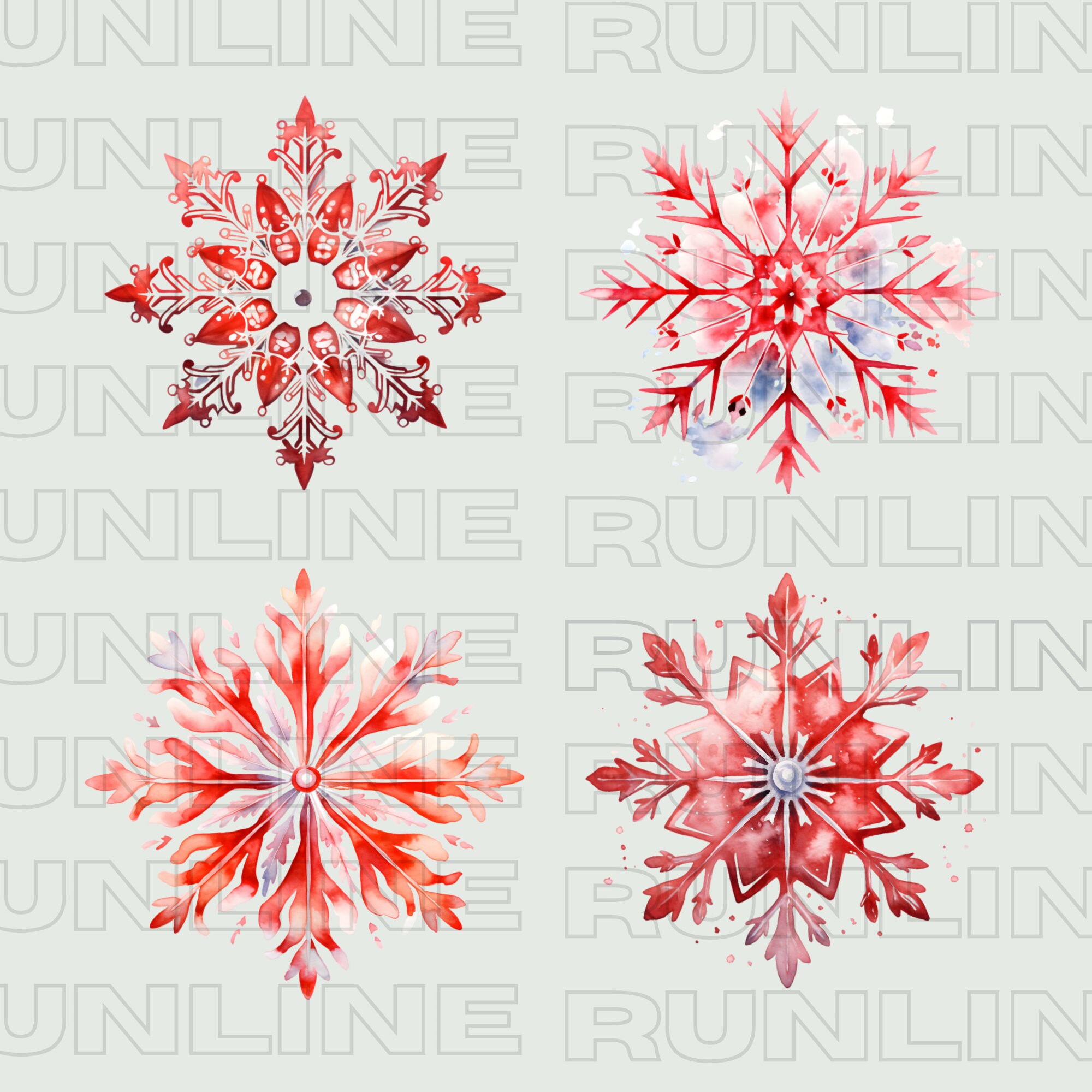 Red Snowflake Watercolor Clipart Bundle, Watercolor Snowflake Clipart ...