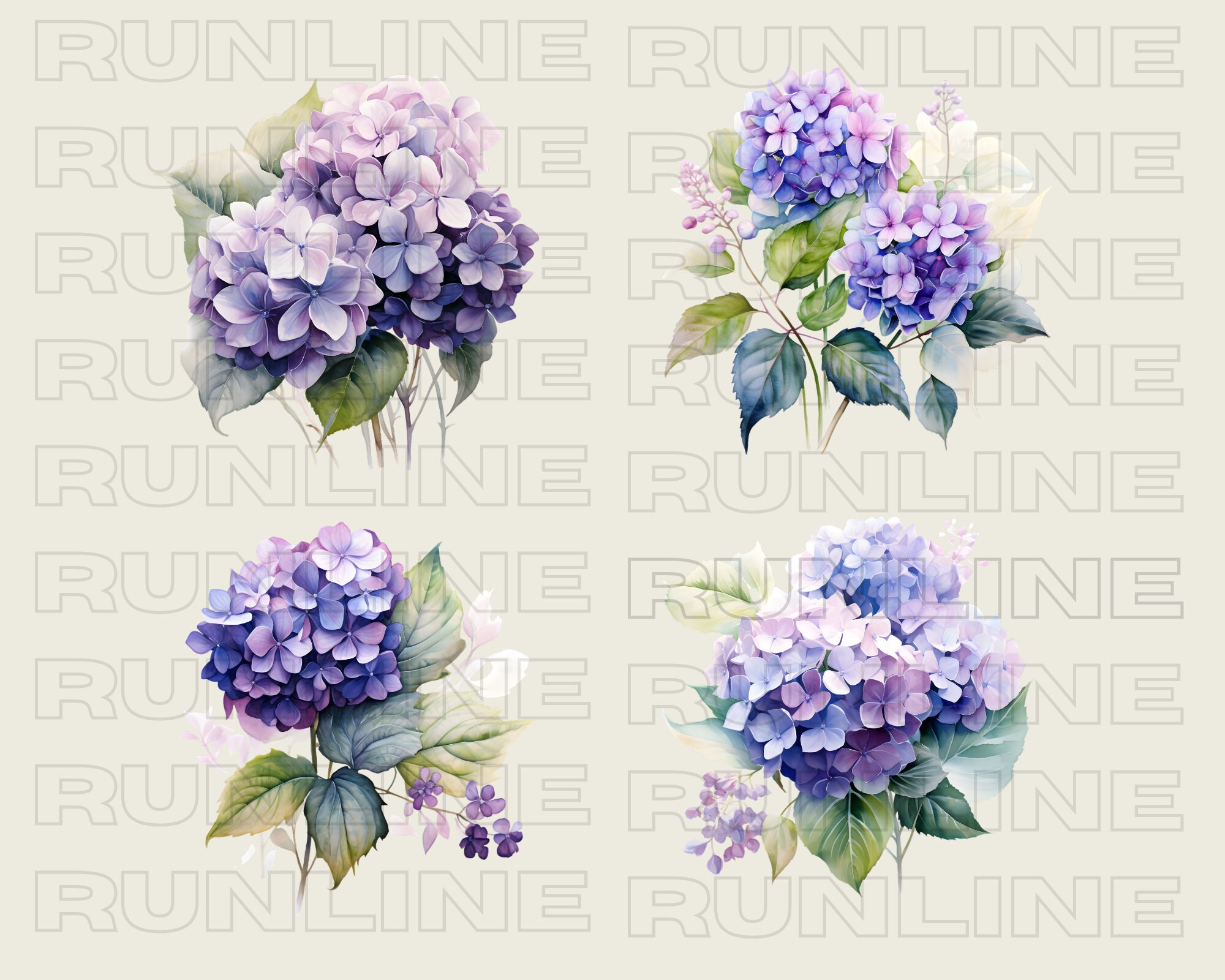 Hydrangea Watercolor Clipart Watercolor Floral Clipart - Etsy