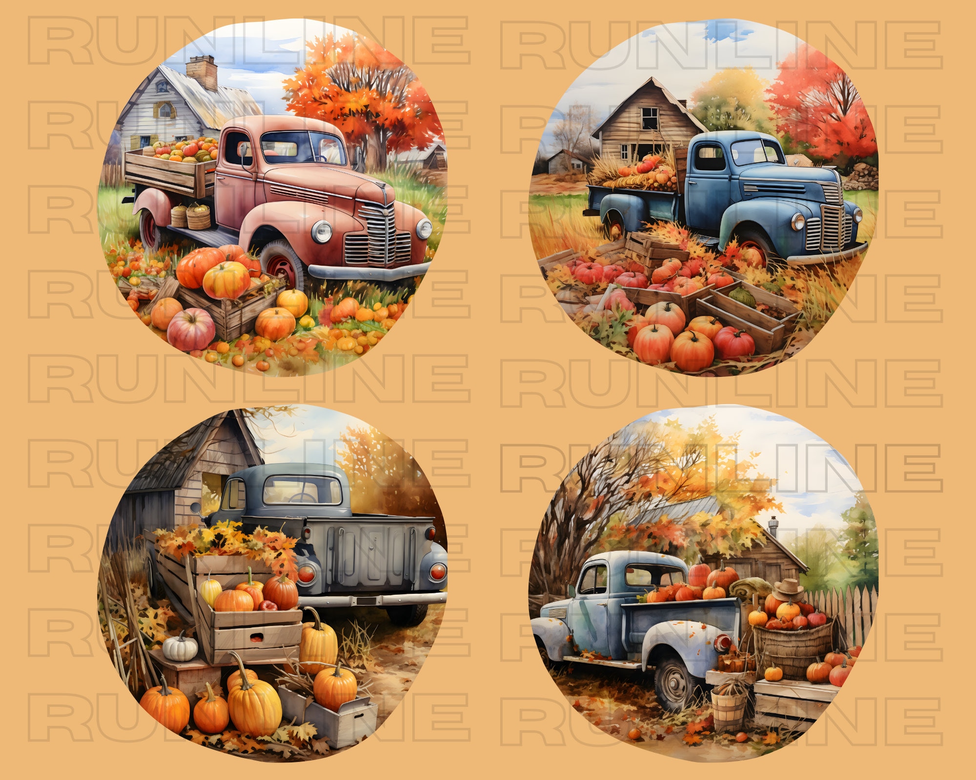 Fall Pickup Truck Watercolor Clipart Bundle Autumn Clipart - Etsy