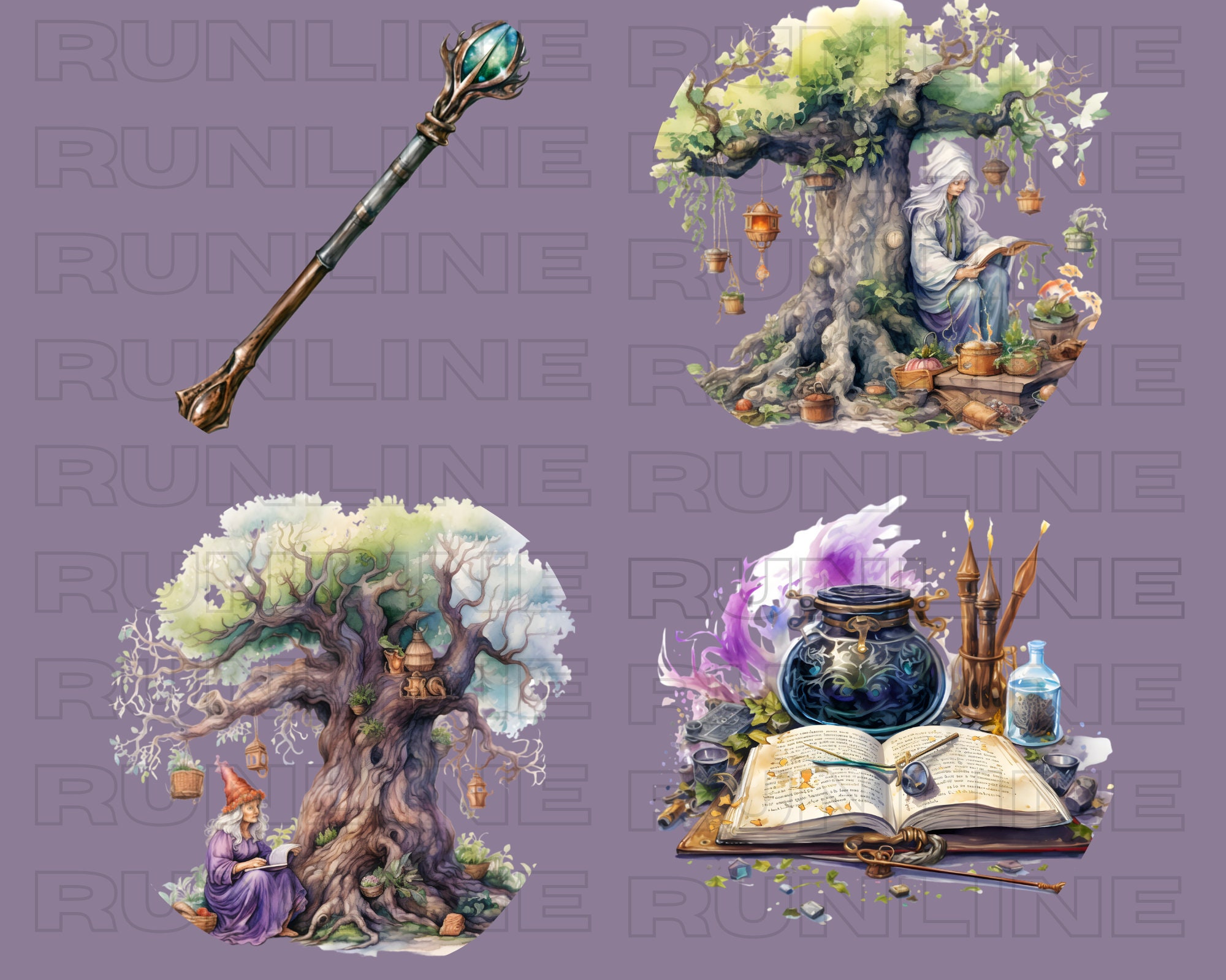 Witches & Wizards Watercolor Clipart Bundle Autumn Clipart - Etsy
