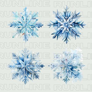 Blue Snowflake Watercolor Clipart Bundle, Watercolor Snowflake Clipart ...