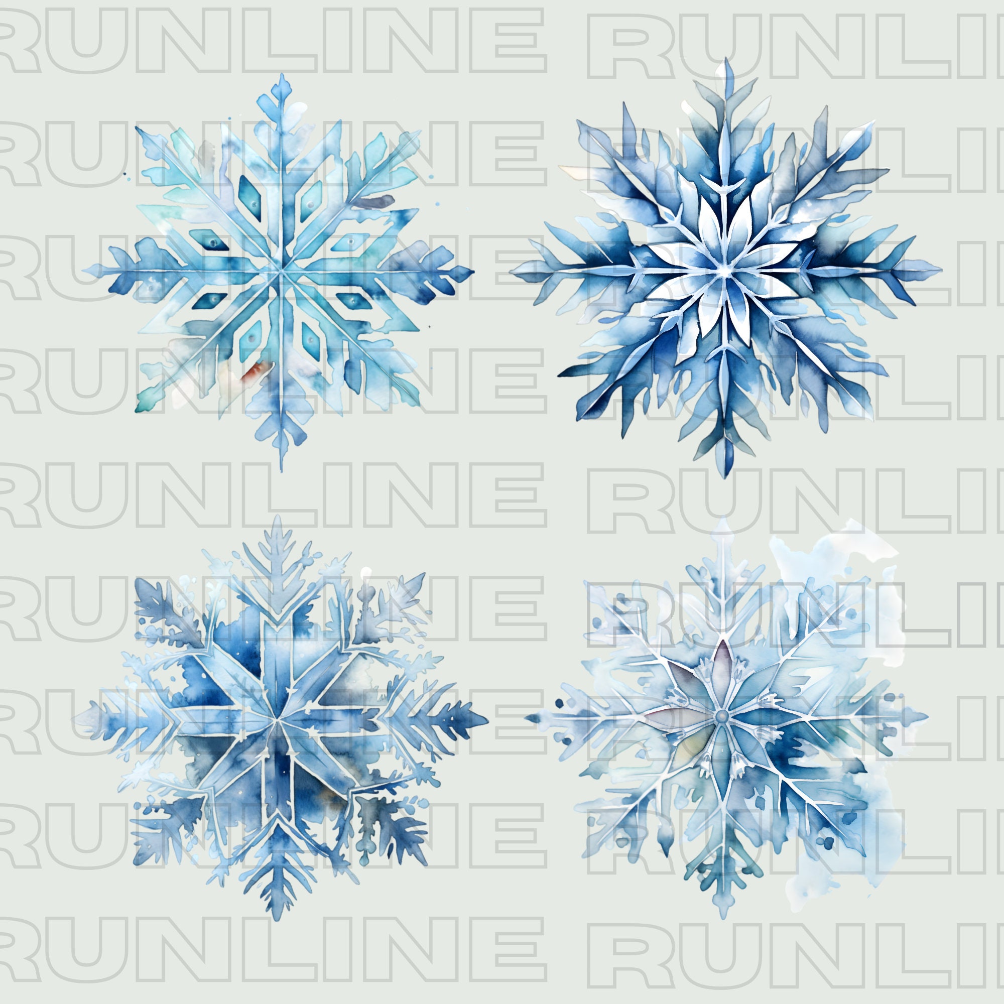 Blue Snowflake Watercolor Clipart Bundle, Watercolor Snowflake Clipart ...