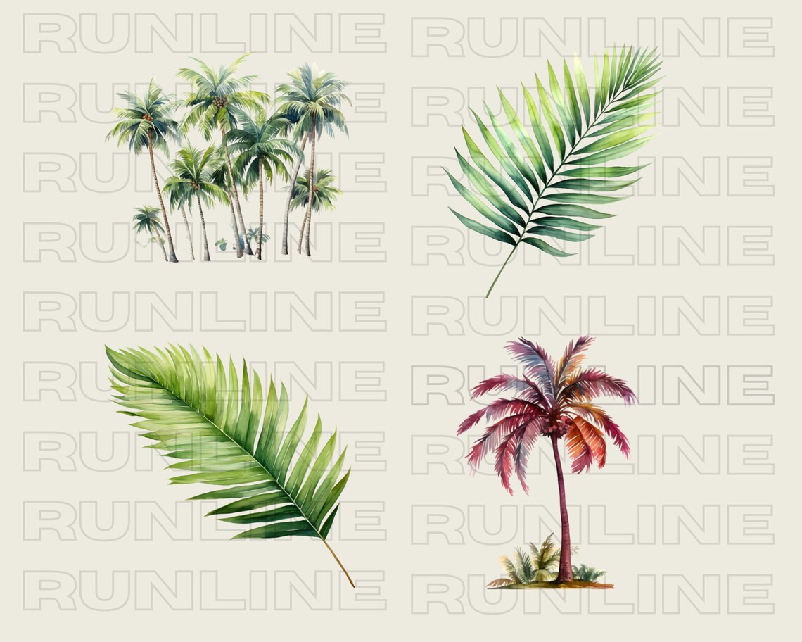 Palm Tree Watercolor Clipart, Watercolor Summer Clipart Bundle, Beach ...