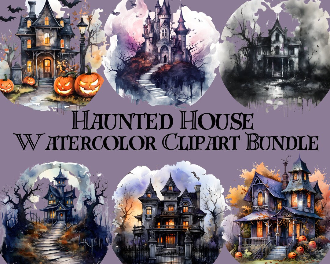 Haunted House Watercolor Clipart Bundle Autumn Clipart - Etsy