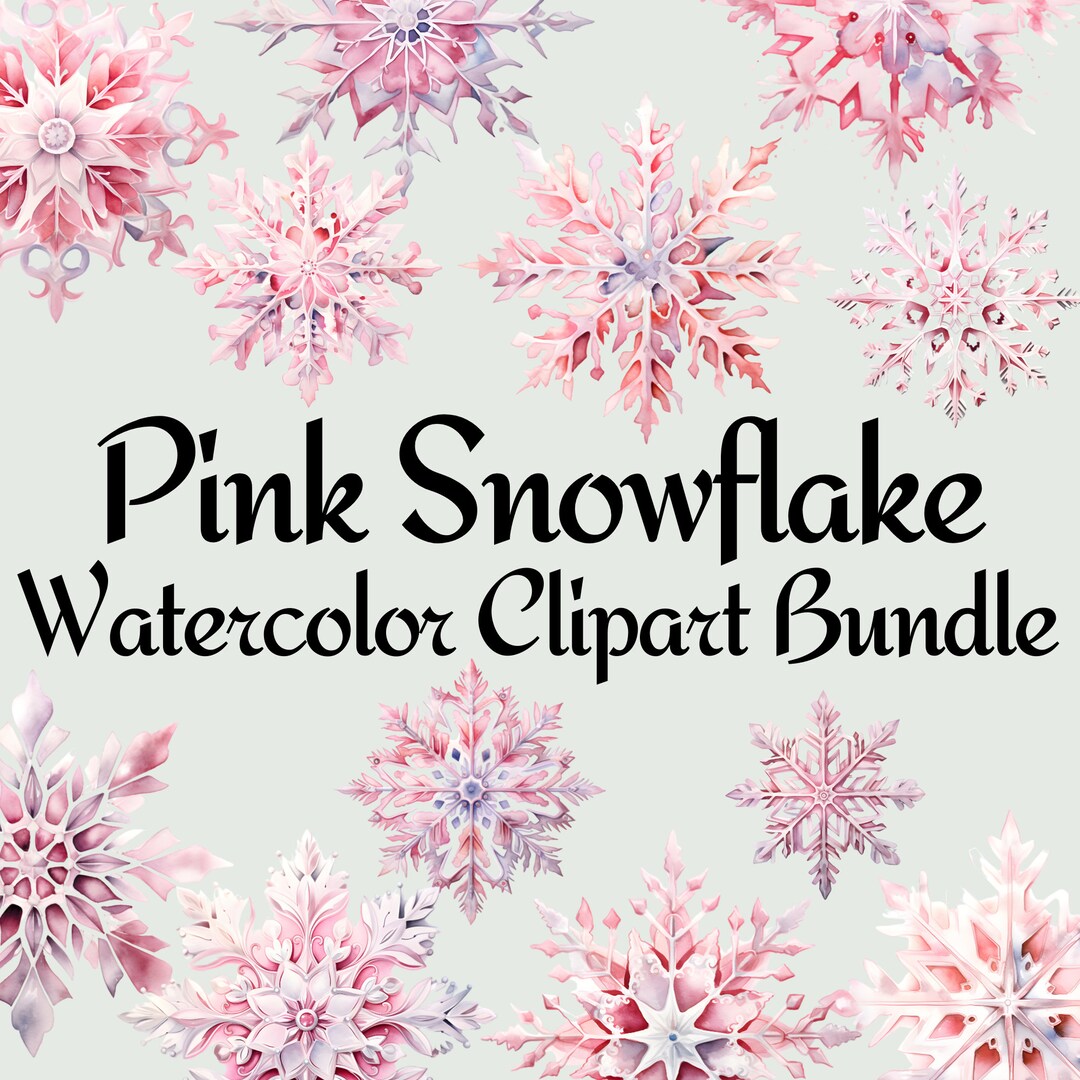 Pink Snowflake Watercolor Clipart Bundle, Watercolor Snowflake Clipart ...