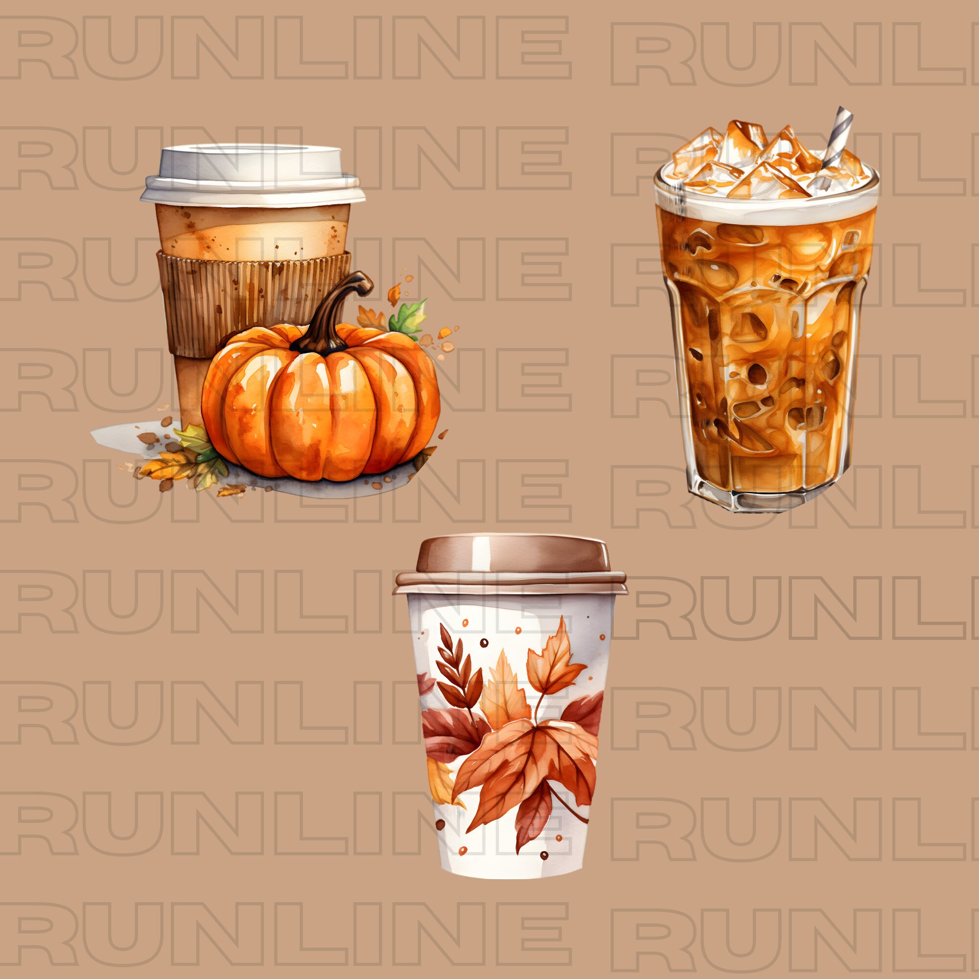 Pumpkin Spice Watercolor Clipart Bundle, Autumn Clipart, Fall PNG ...