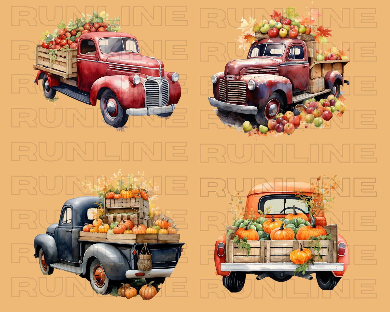 Fall Pickup Truck Watercolor Clipart Bundle Autumn Clipart - Etsy