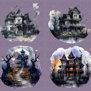Haunted House Watercolor Clipart Bundle, Autumn Clipart, Halloween PNG ...