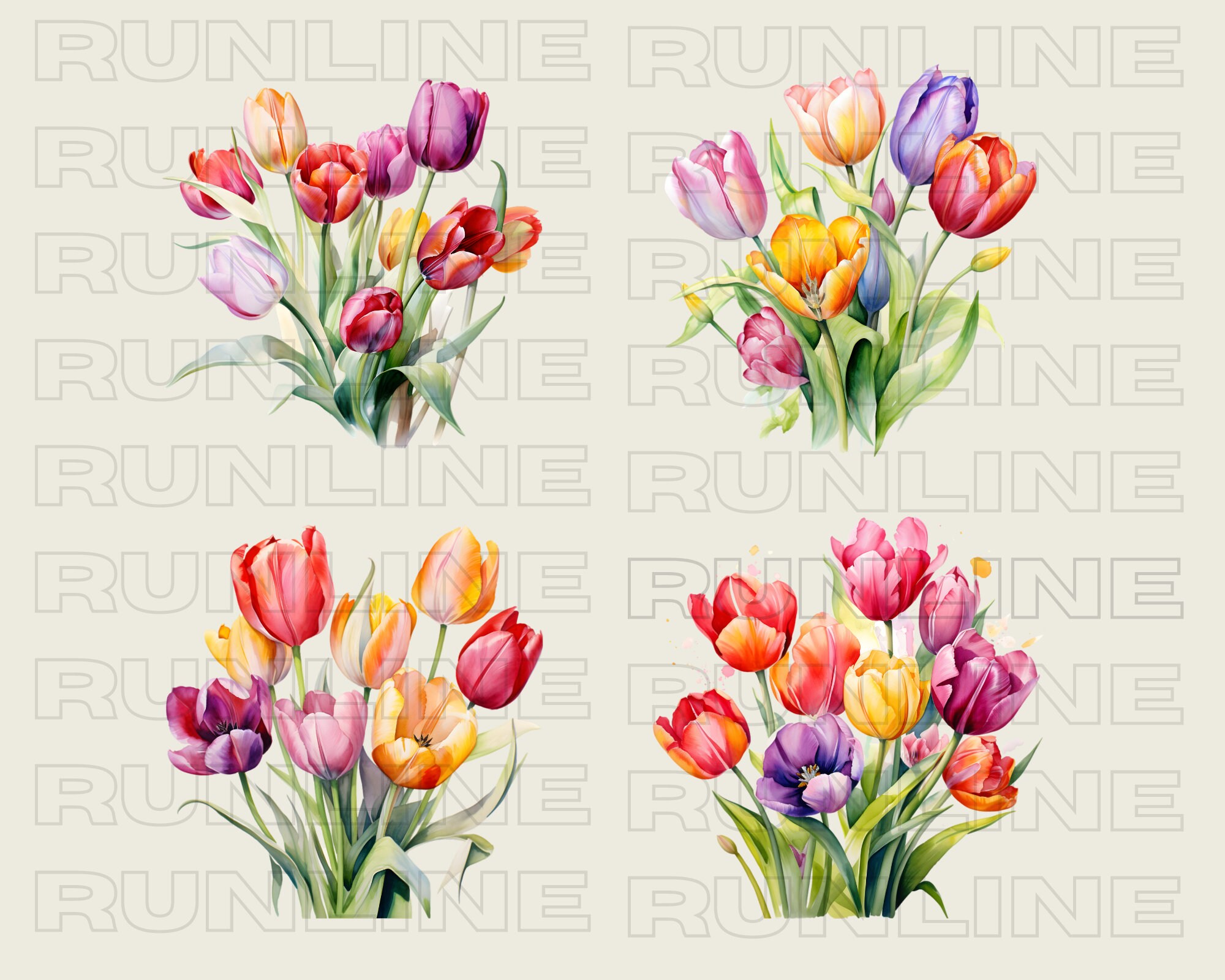 Tulips Watercolor Clipart, Watercolor Floral Clipart Bundle, Tulips PNG ...