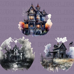 Haunted House Watercolor Clipart Bundle, Autumn Clipart, Halloween PNG ...