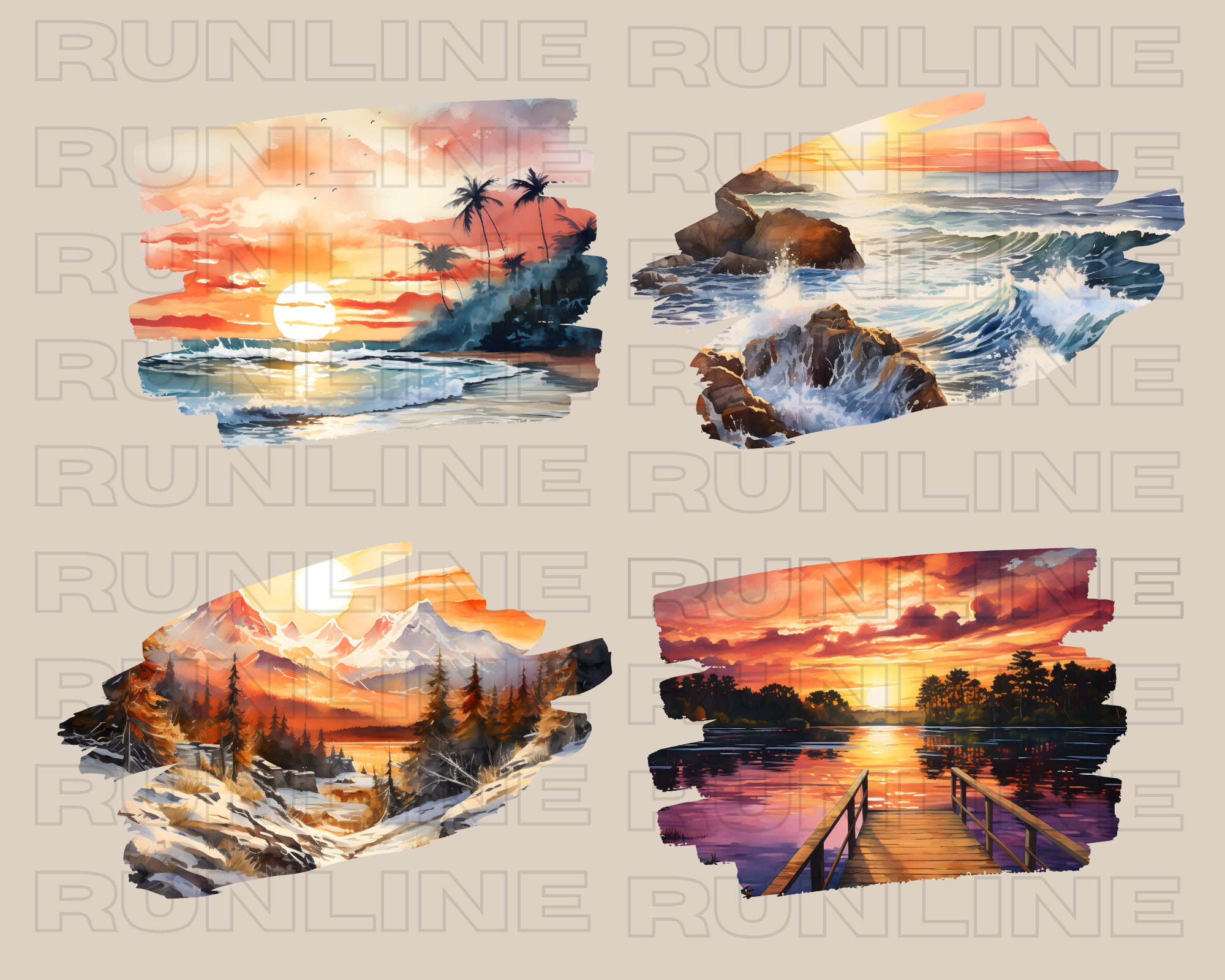 Sunset Watercolor Clipart Bundle, Sunset Scenes, Sunset PNG & SVG ...