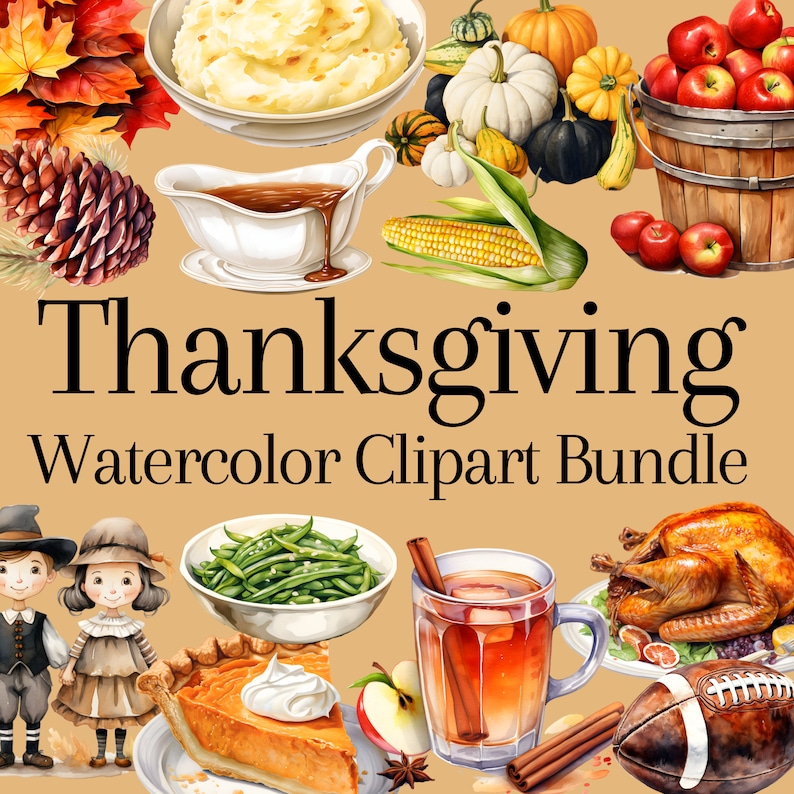 Thanksgiving Clipart, Watercolor Clipart Bundle, Thanksgiving PNG & SVG ...