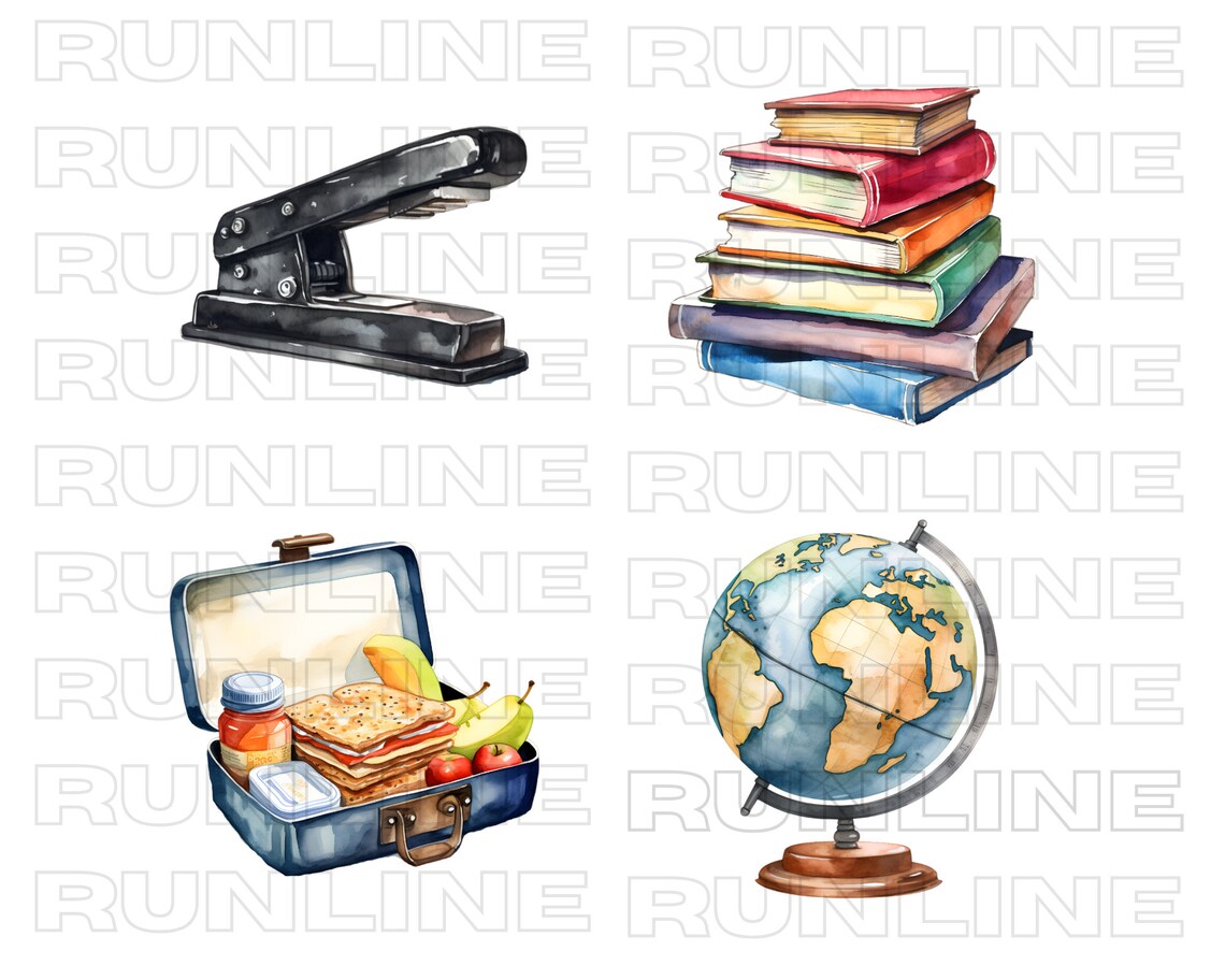 Back to School Clipart, School PNG Bundle, Watercolor School Clipart ...