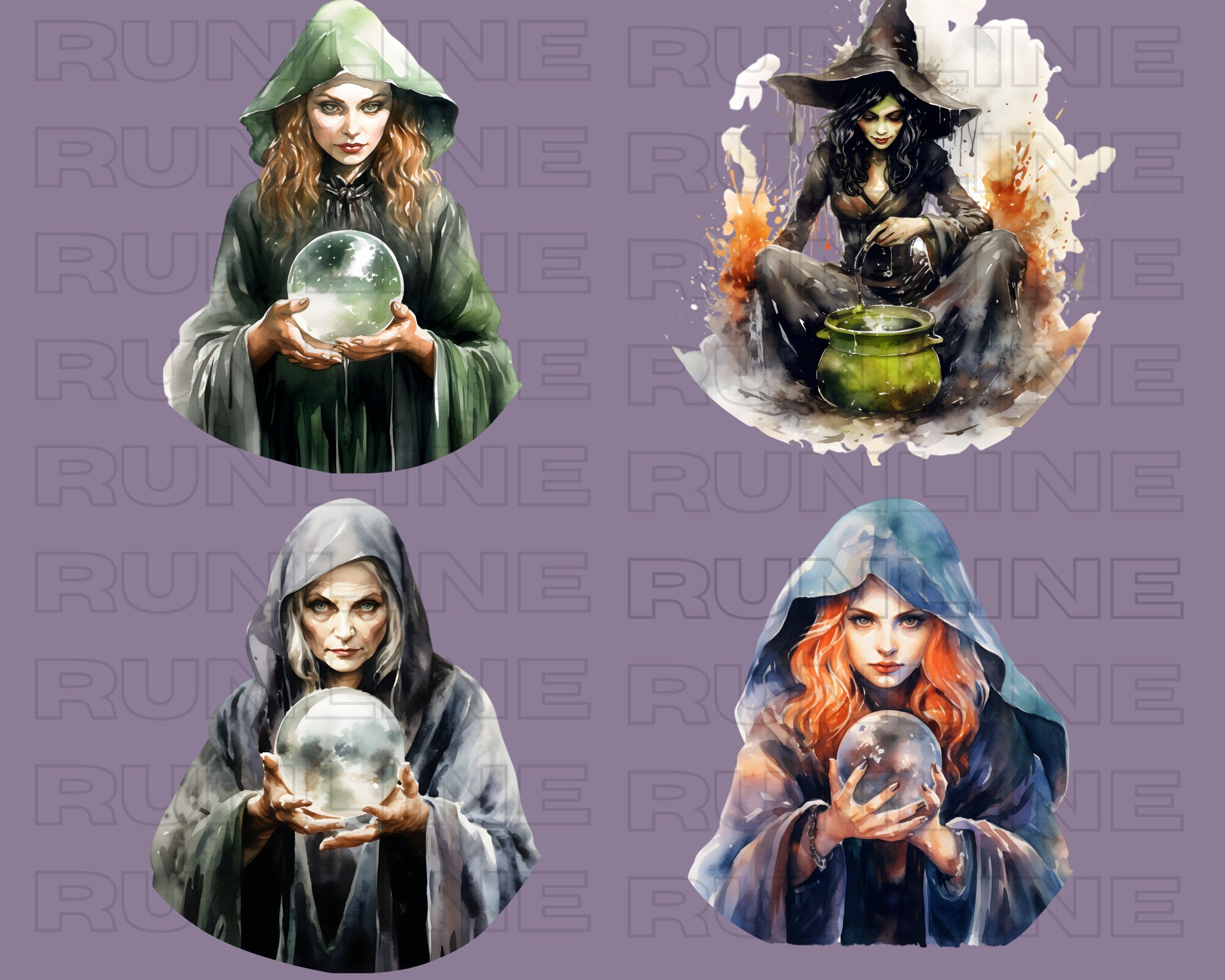 Witches & Wizards Watercolor Clipart Bundle Autumn Clipart - Etsy