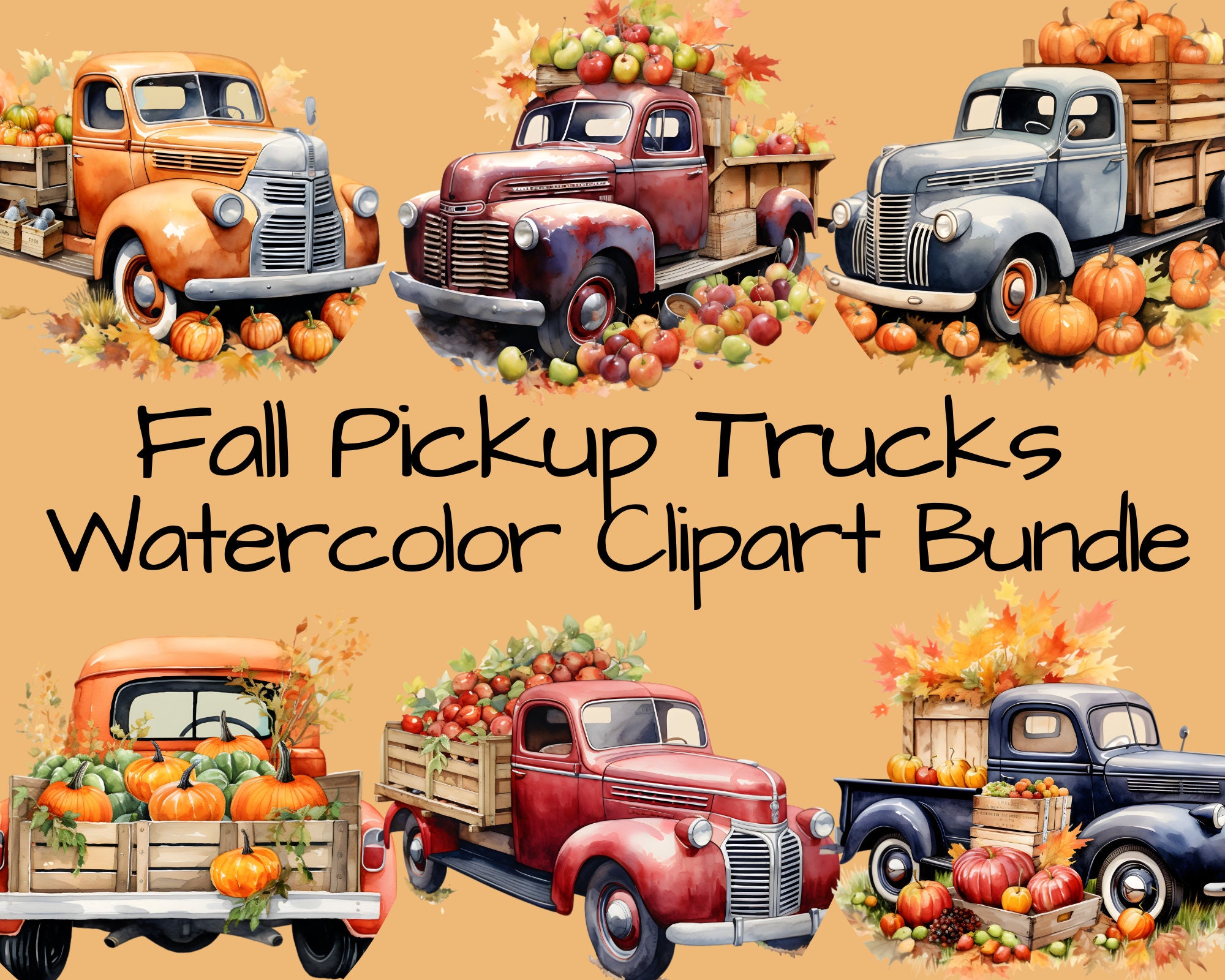 Fall Pickup Truck Watercolor Clipart Bundle Autumn Clipart - Etsy