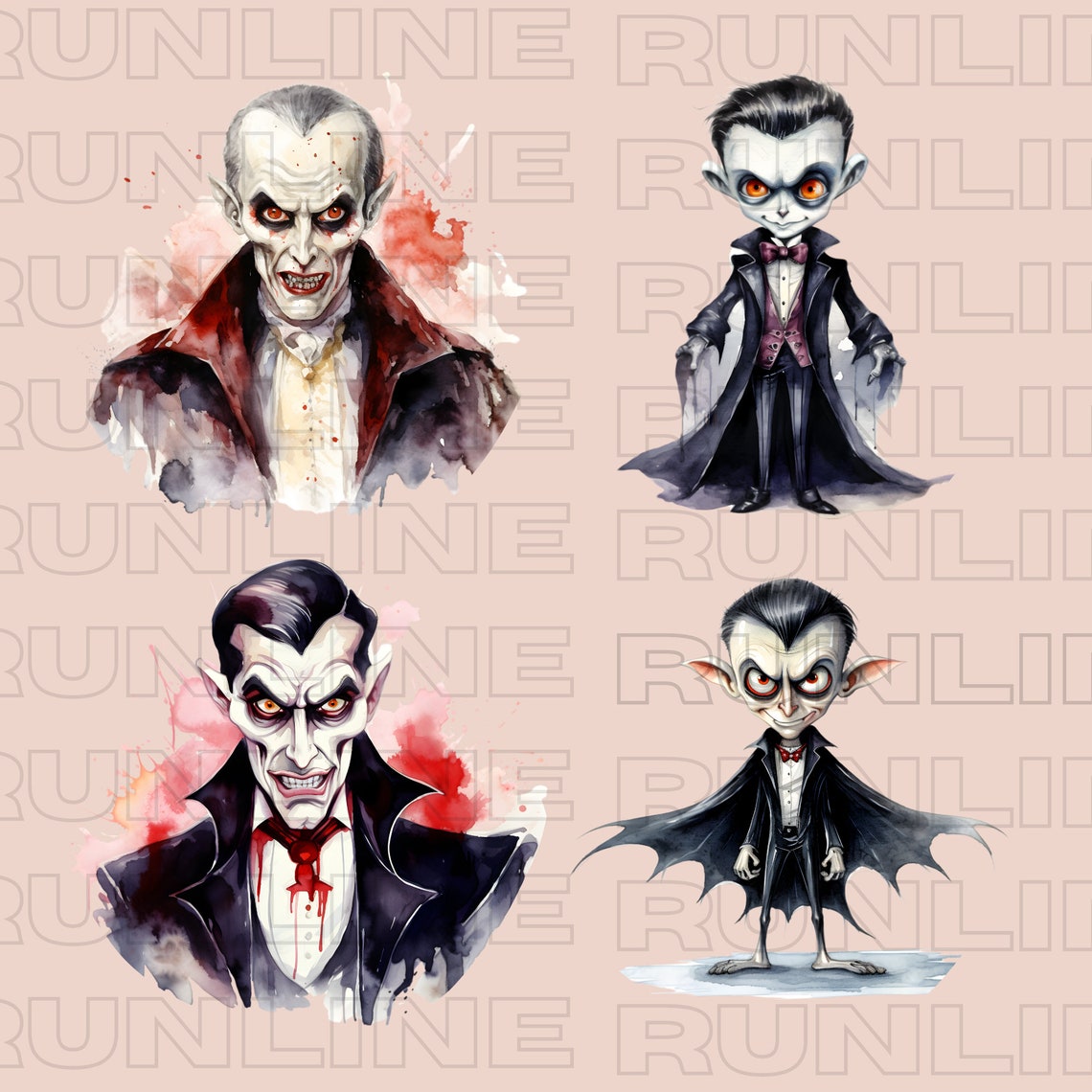 Vampire Watercolor Clipart Bundle Halloween PNG Clipart - Etsy